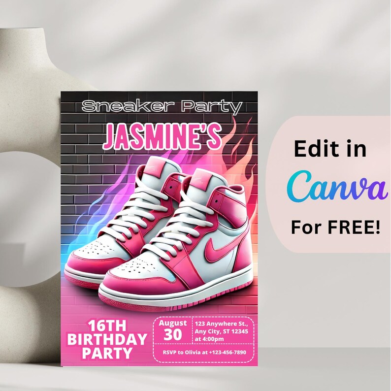 Sneaker Bash Birthday Party Printable Invitation, Printable Birthday ...