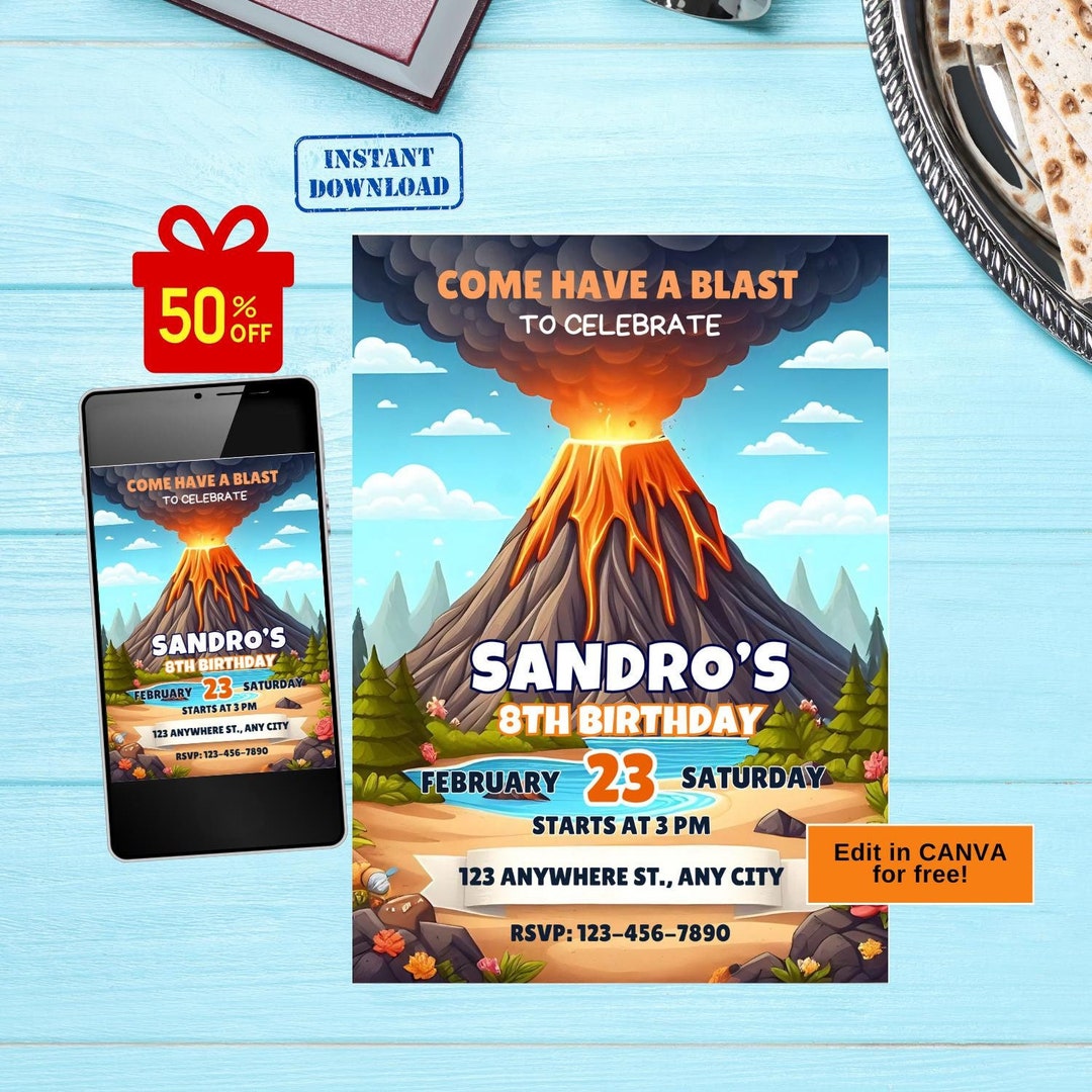 Volcano Birthday Invitation, Volcano Invitation, Volcano Party ...