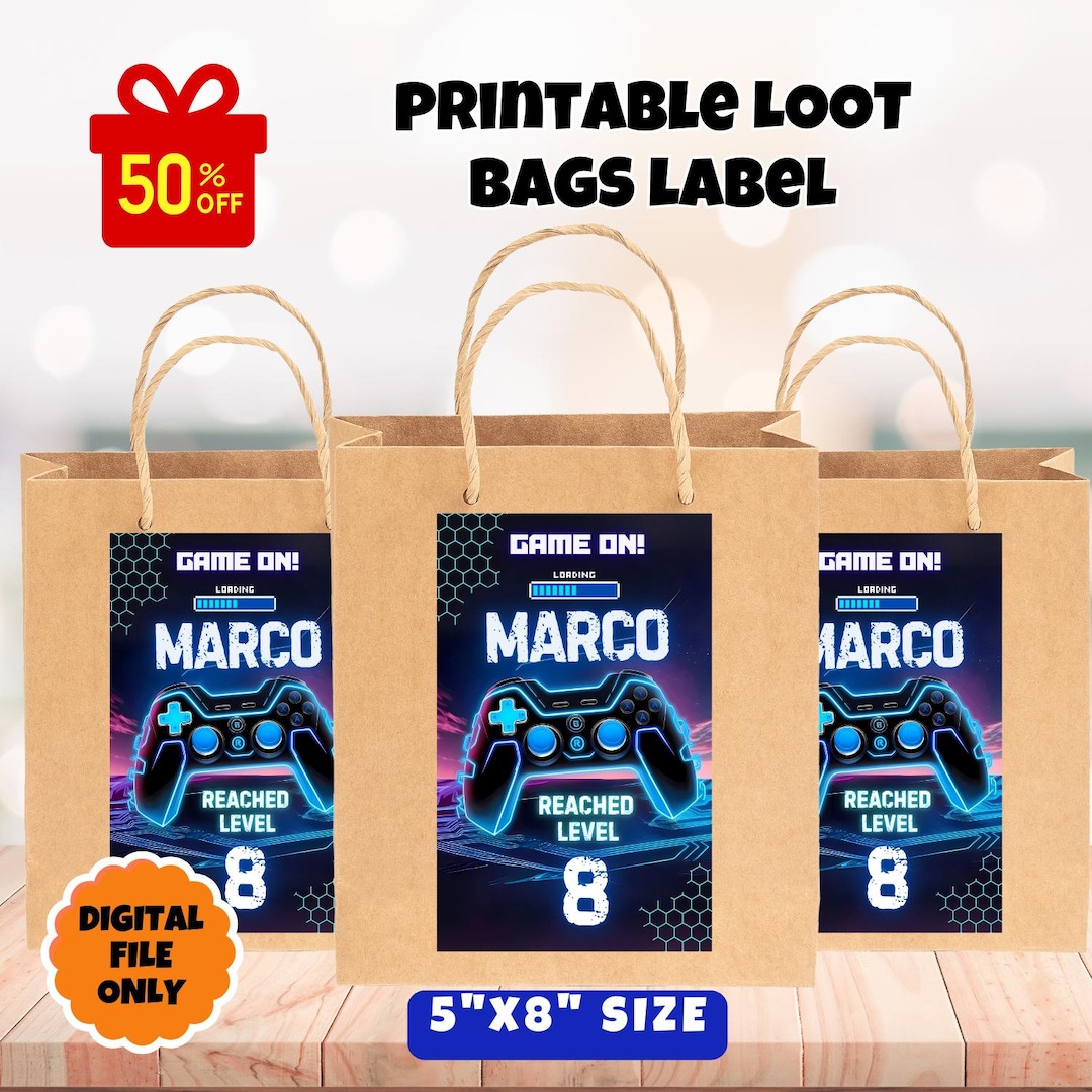 Gamer Loot Bags Printable Label, Gamer Birthday Gift Bag Labels ...