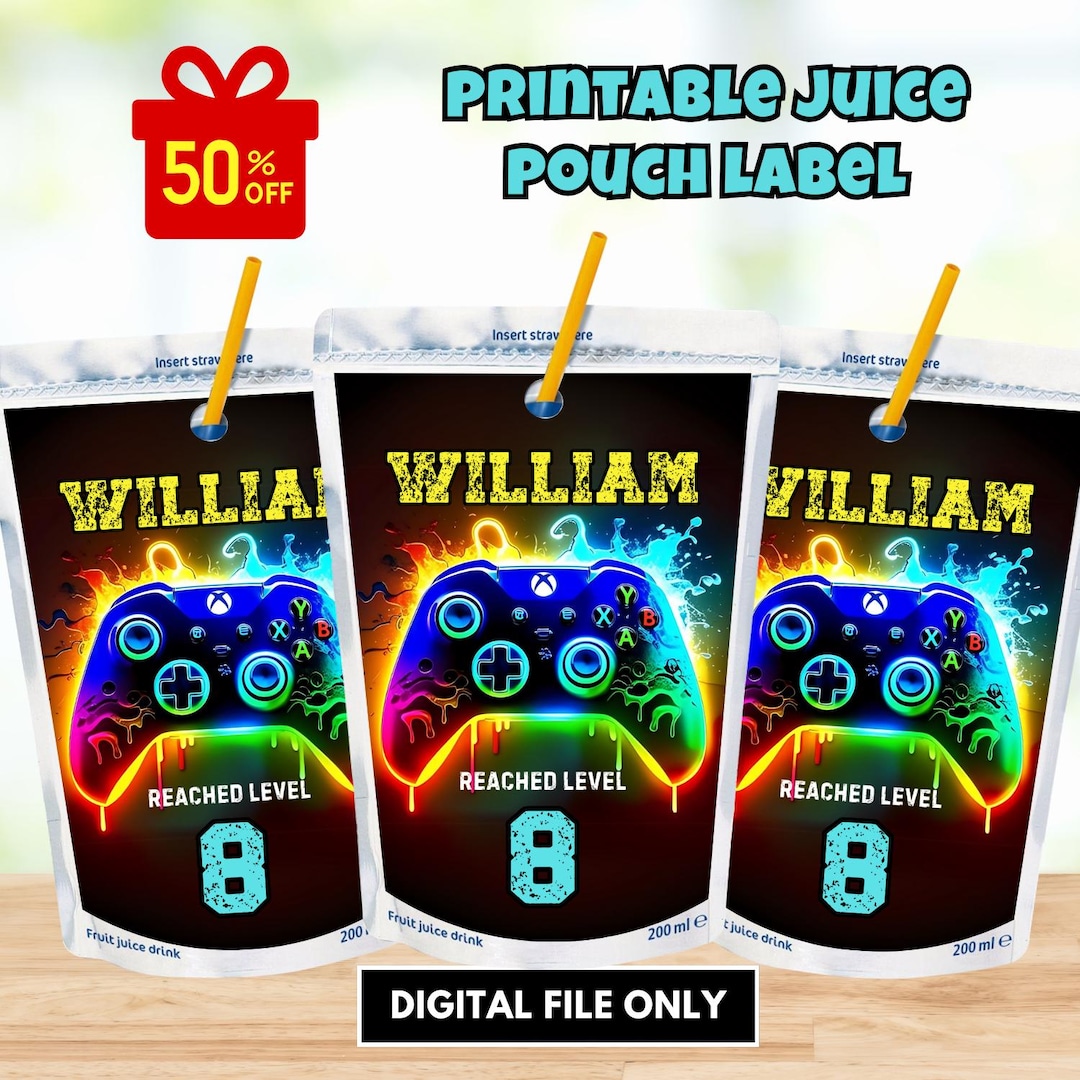 Video Game Juice Label, Instant Download, Video Game Juice Pouch, Gamer ...