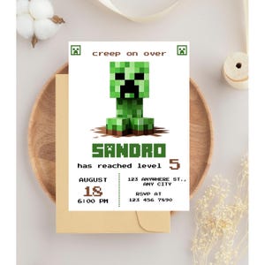 Minecrafter Birthday Invitation, Minecrafter Party, Creeper Invite ...