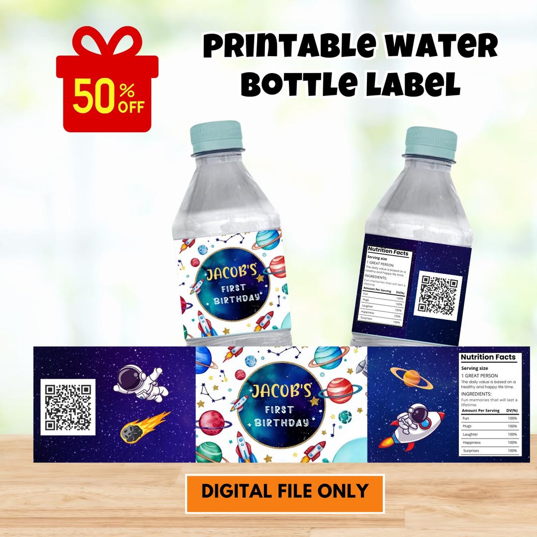 Editable Outer Space Water Bottle Labels Galaxy Party Decor Space ...