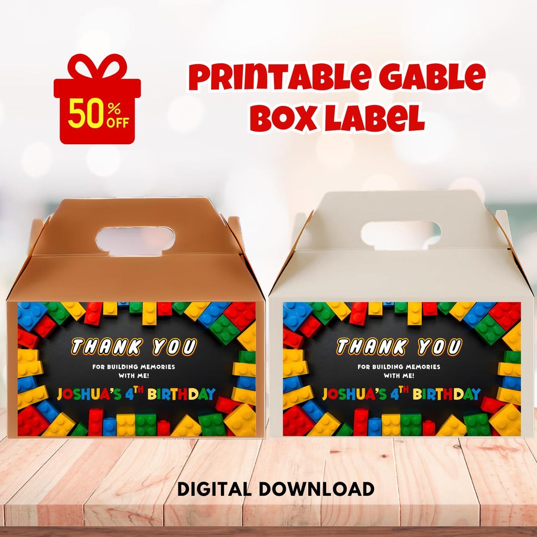 Building Blocks Gable Box Label Printable Favor Box Label Template ...