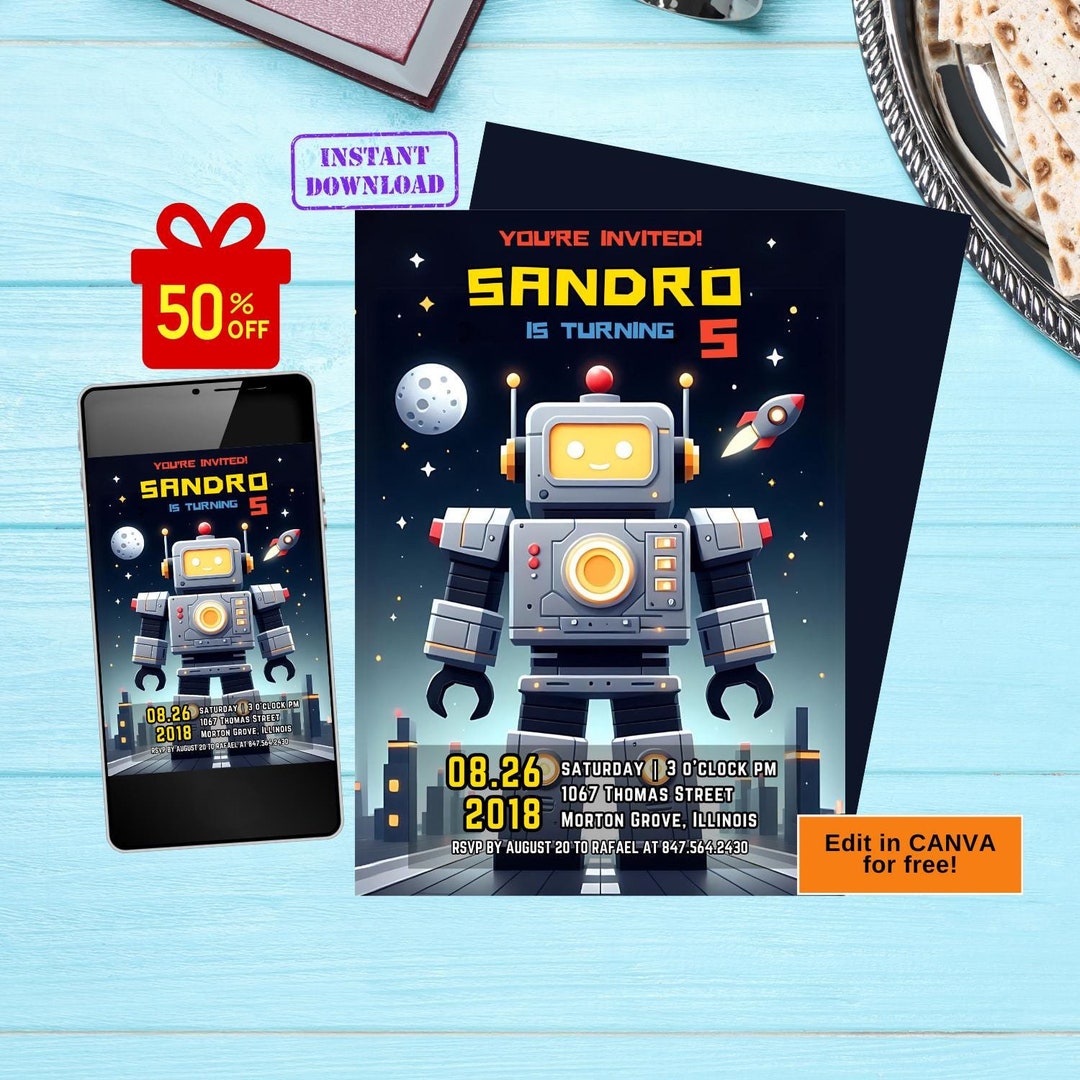 Robot Birthday Invitation, Robots Birthday Party Invitation, Robot ...