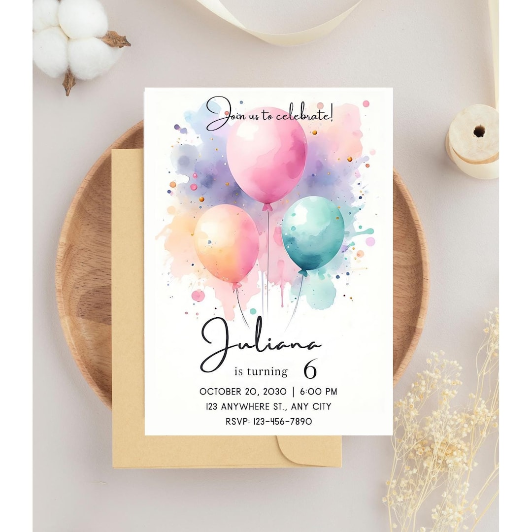 Balloon Invite, Balloons Birthday Invitation, Balloon Invitation ...