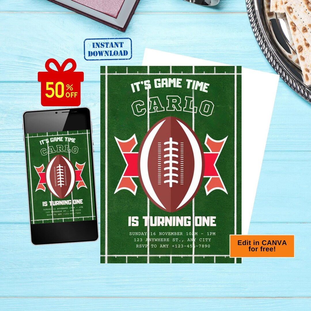 Football Invitation, Football Birthday Invitation Printable, Sports ...