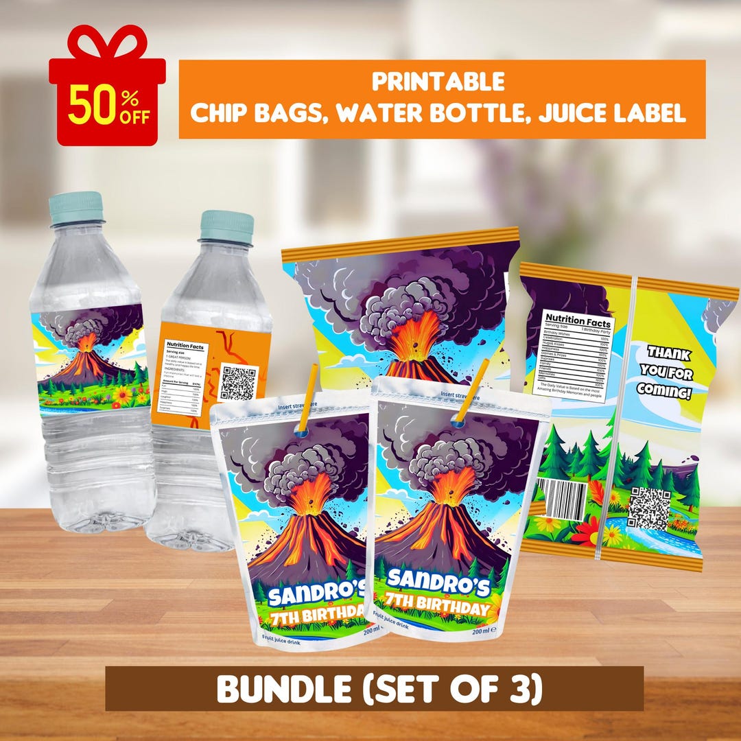 Editable Volcano Party Bundle Template, Volcanic Eruption Bundle, Chip ...