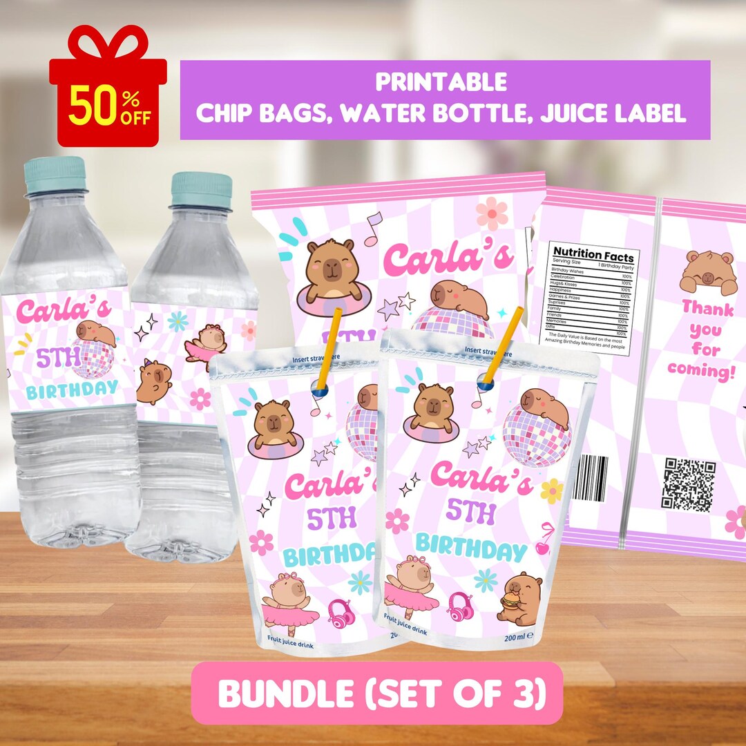 Capybara Birthday Bundle, Capybara Birthday Pack, Party Bundle, Chips ...