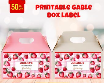 Editable Berry First Birthday Gable Box Labels, Strawberry Gable Box ...