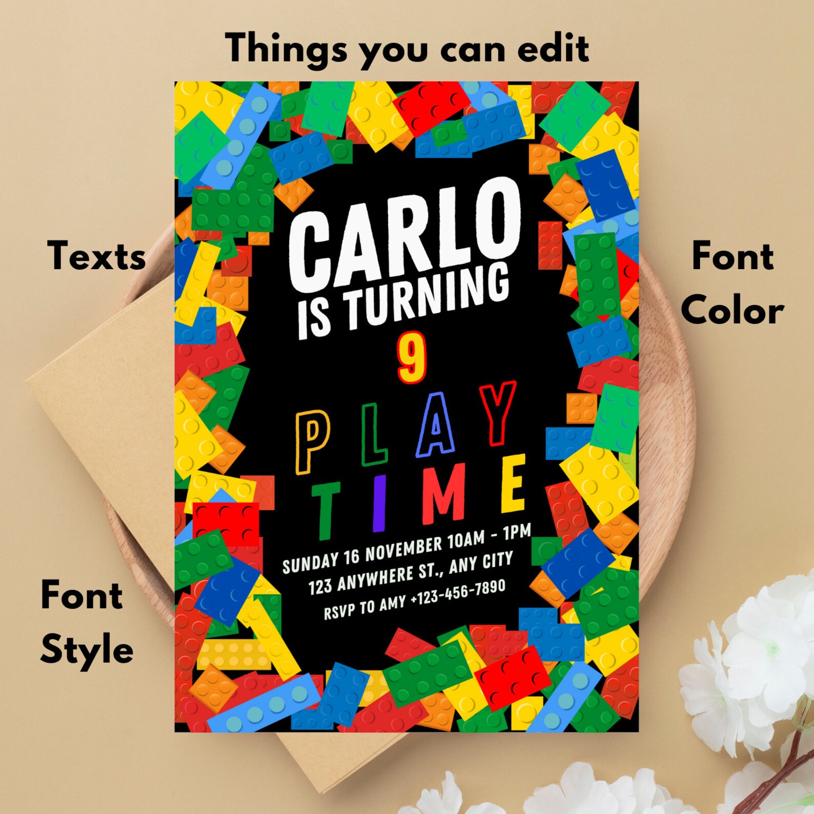 Building Blocks Birthday Invitation, Digital Birthday Invitation ...