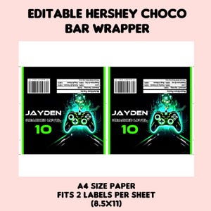 Editable Gamer Chocolate Bar Wrapper, Gamer Party Favor Chocolate ...