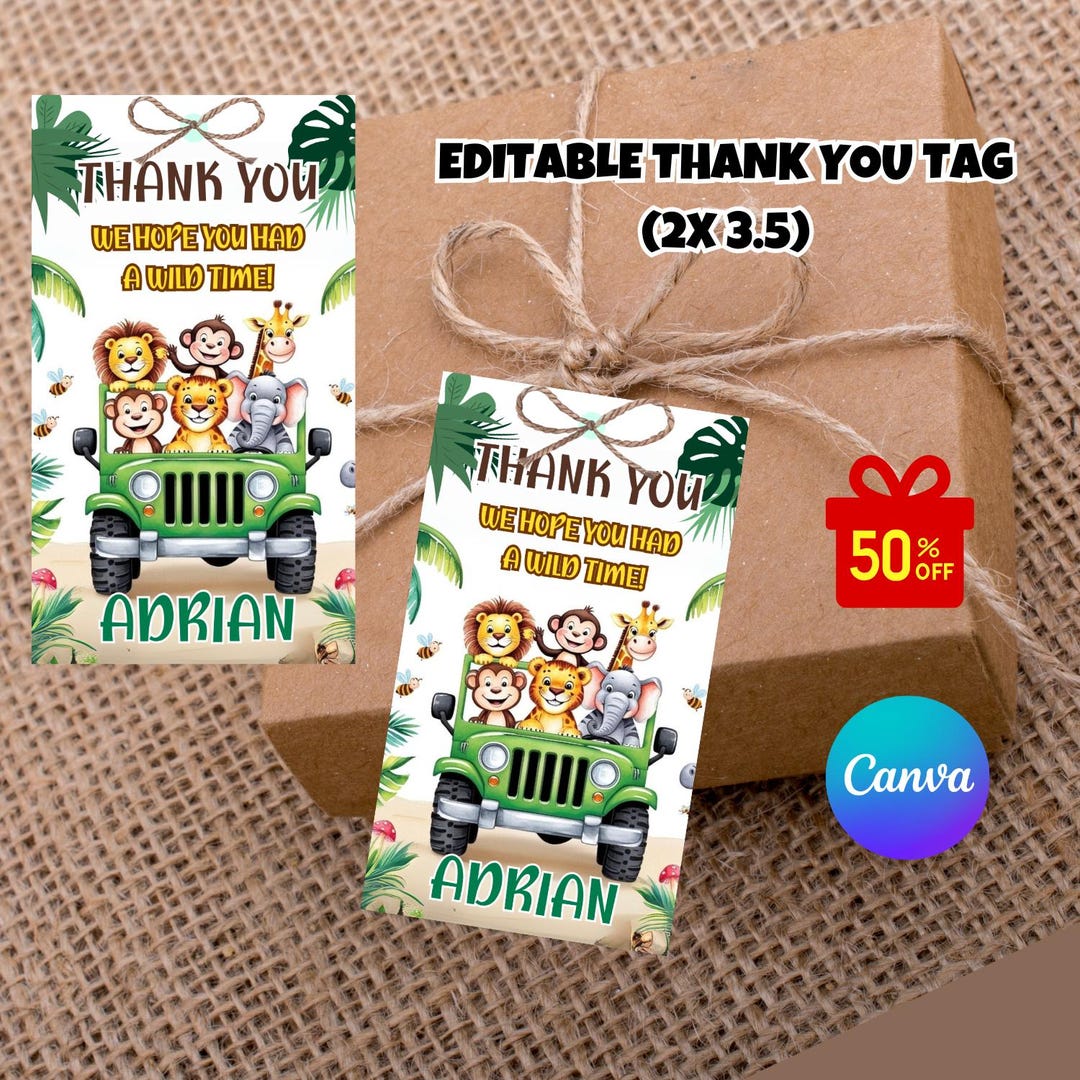 EDITABLE Safari Birthday Thank You for Coming Gift Tag, Safari Animals ...