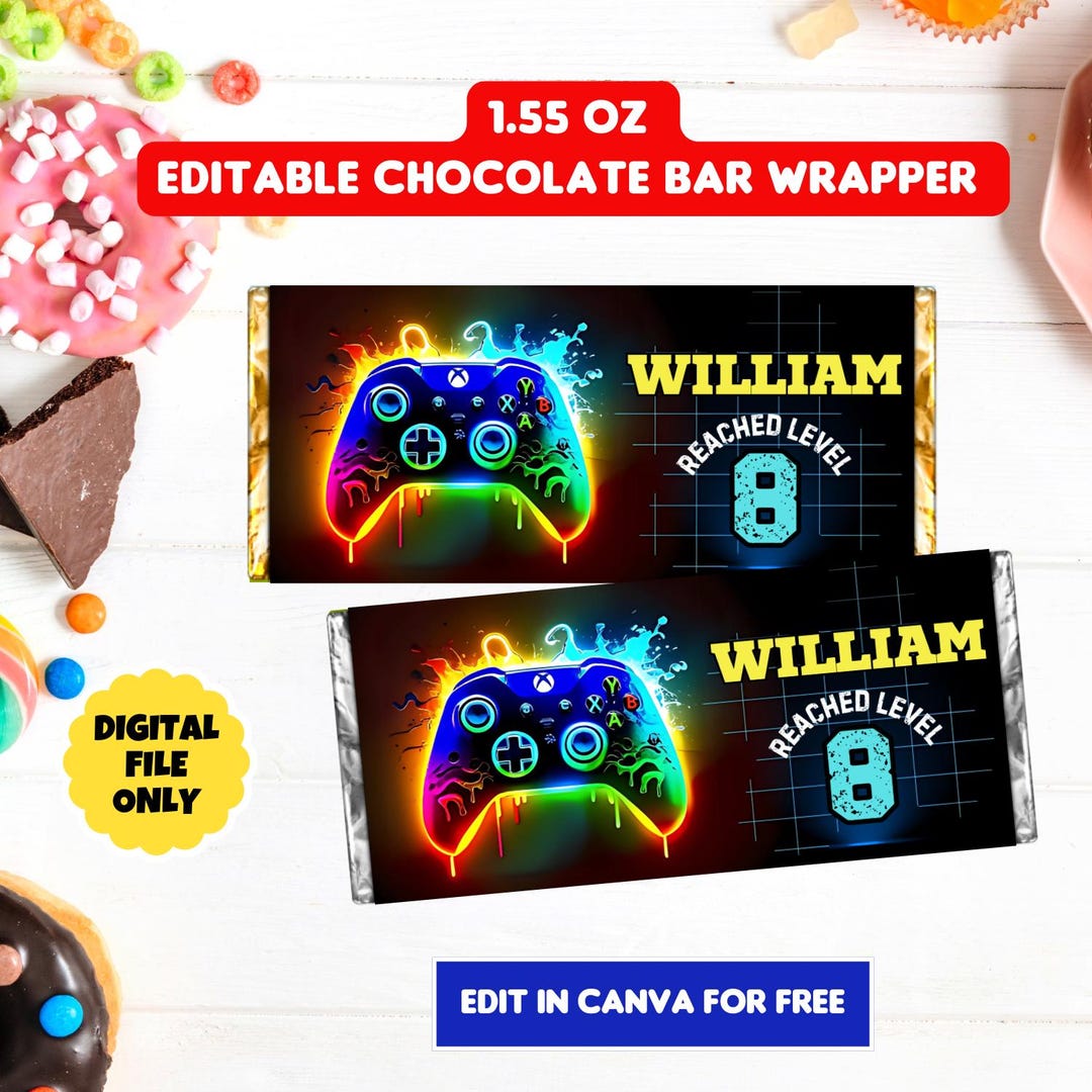 Gamer Birthday Candy Bar Wrapper, Template Printable, Gaming Birthday ...