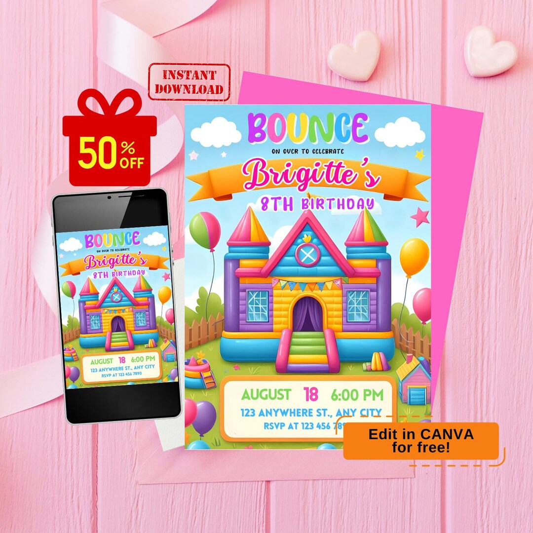 Bounce House Birthday Invitation, Bounce House Party Invite, Bounce ...