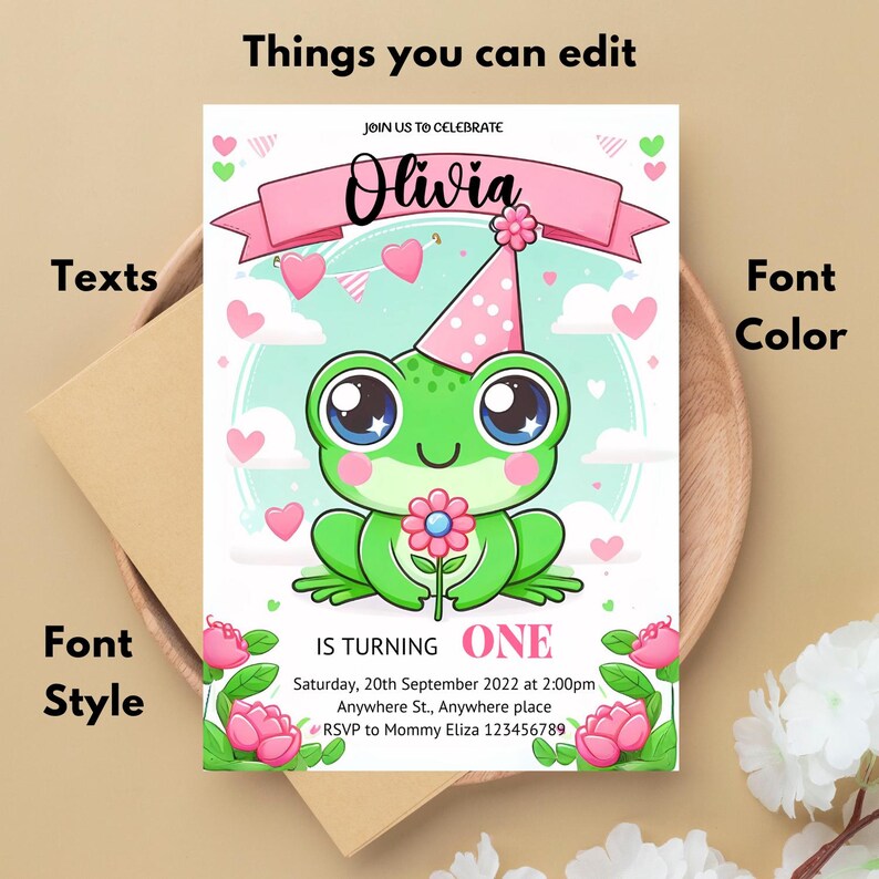 Frog Birthday Invitation, Frog Invitation, Frog Party Invitation, Cute ...