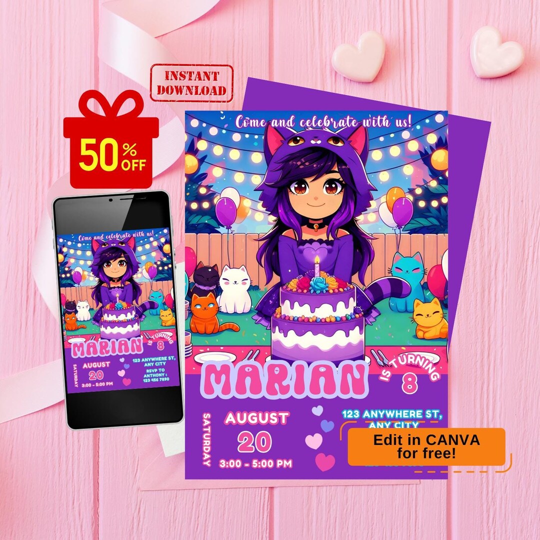 Aphmau Invitation, Aphmau Birthday Invitation, Mincrafter Girl, Aphmau ...