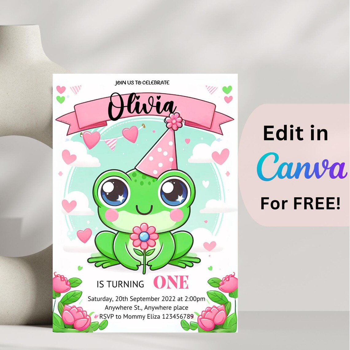 Frog Birthday Invitation, Frog Invitation, Frog Party Invitation, Cute ...