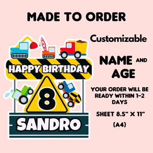 Personalized Construction Cake Topper, Construction Cake Decoration ...