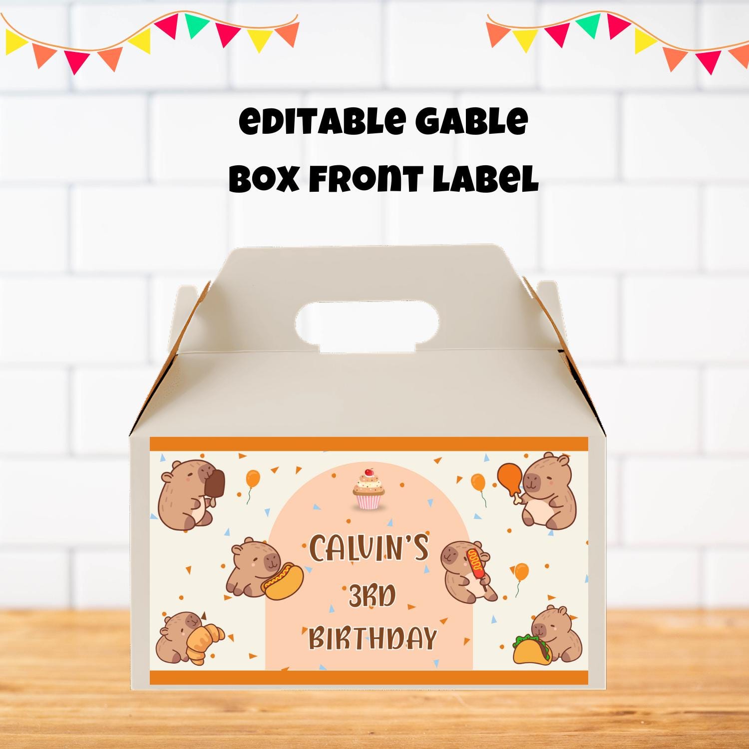 Editable Capybara Gable Box Label Template, Printable Capybara Treat ...