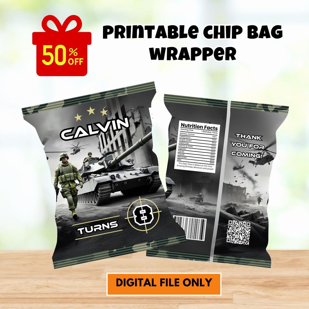 Editable Army Chip Bag Wrapper , Army Party, Printable Military ...