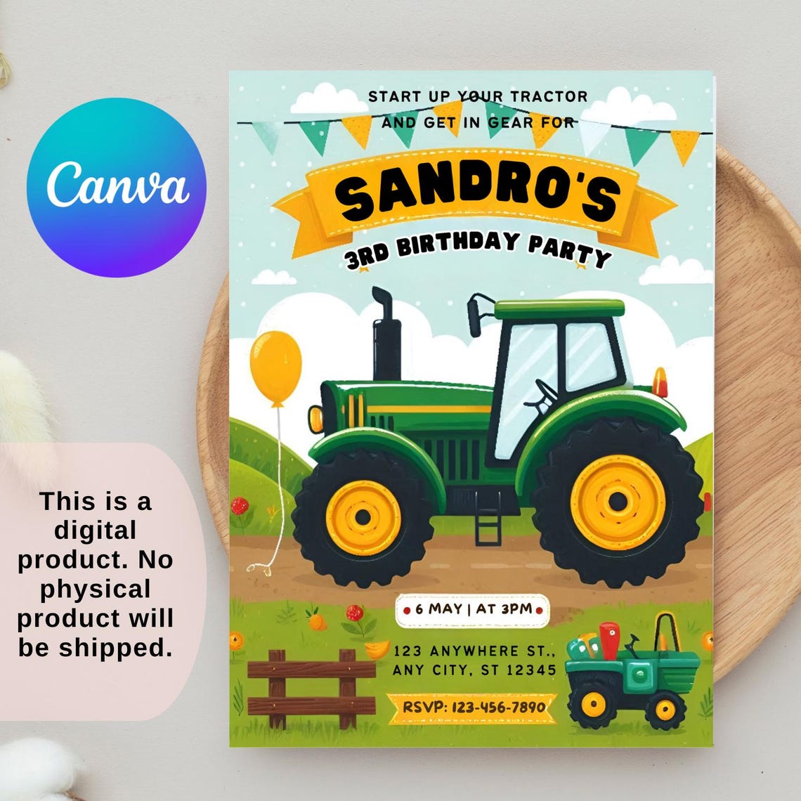 Tractor Invitation, Green Tractor Birthday Invitation, Tractor Birthday ...