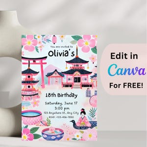 Japanese Themed Birthday Invitation, Editable Hibachi Party Invite ...