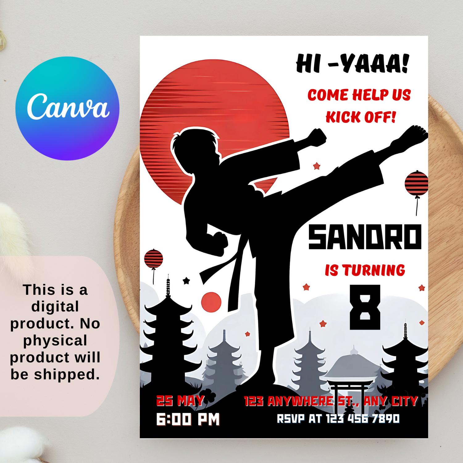Karate Birthday Invitation, Taekwondo Party Invitation , Karate ...