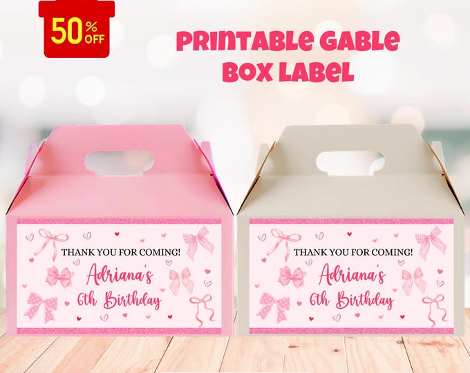 EDITABLE Pink Bow Birthday Gable Box Label, Girl First Birthday Gift ...