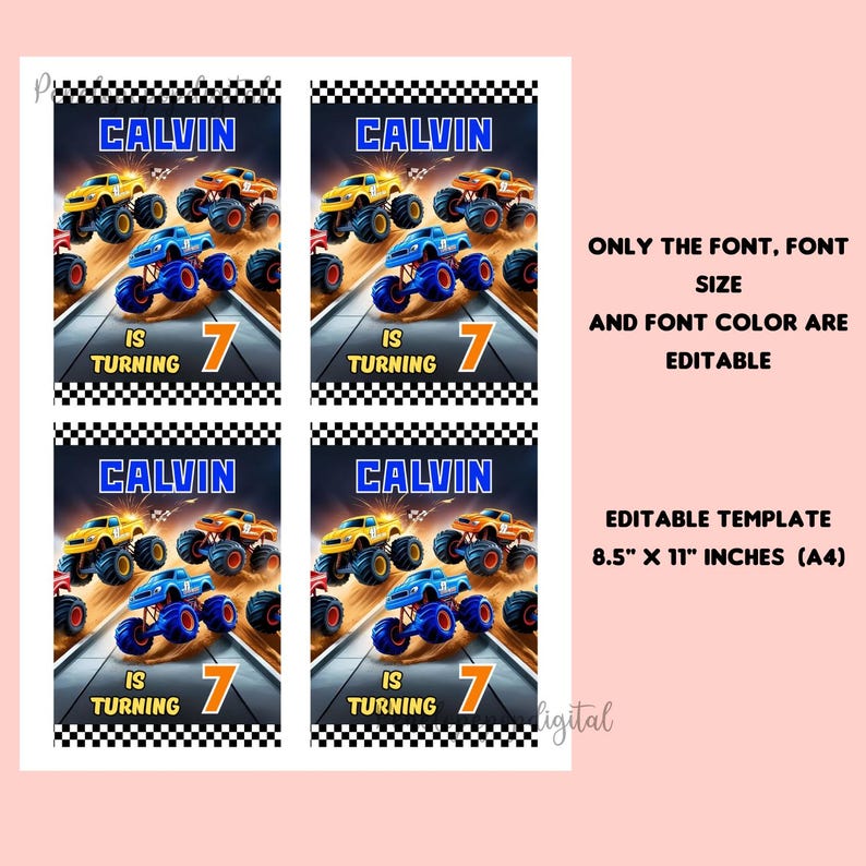 Editable Monster Truck Birthday Juice Pouch Label - Monster Truck Party ...