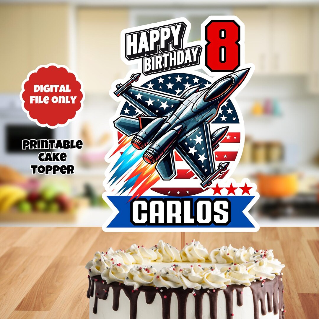 Personalised Fighter Jet Cake Topper, Fighter Pilot Birthday Cake ...