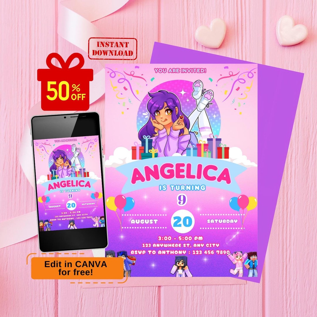 Editable Aphmau Birthday Invitation, Aphmau Invitation, Minecrafter ...
