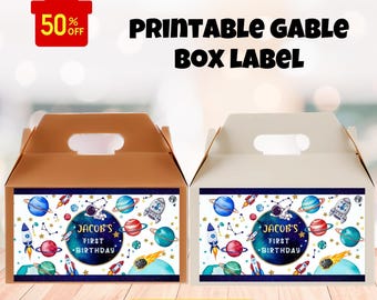 EDITABLE Outer Space Gable Box Favor Labels Planets Galaxy Party Favor ...