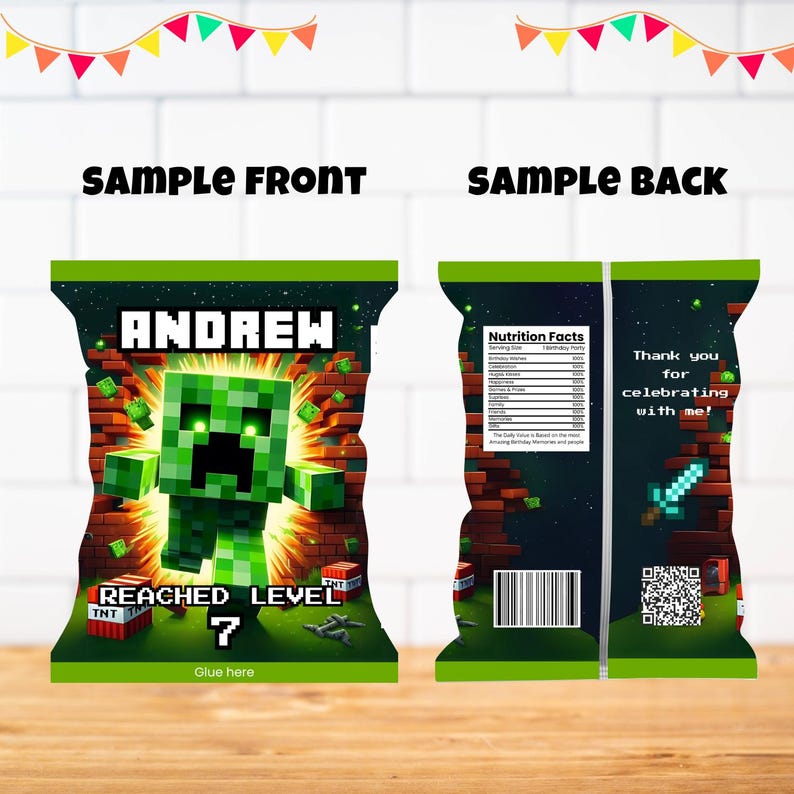 Minecrafter Chip Bag, Minecrafter Party Favors, Chip Bags Template ...