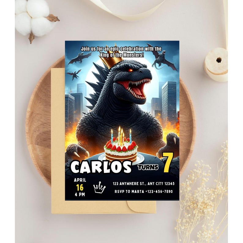 Godzilla Invitation, Godzilla Birthday Invitation, Godzilla Printable ...
