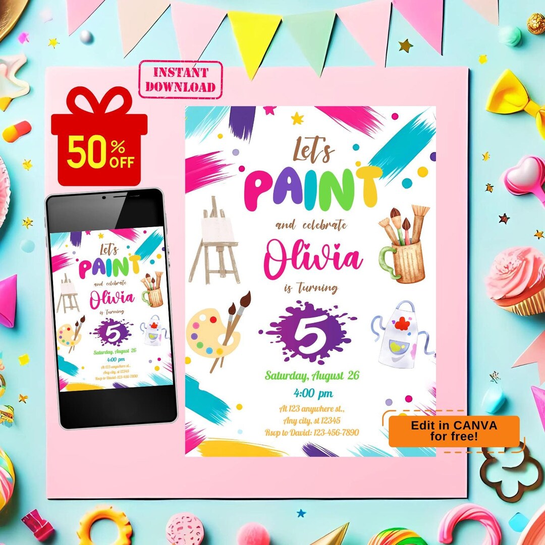 Painting Party Invitation, Art Party Invitation, Art Birthday Party ...