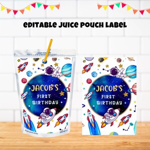 Editable Outer Space Juice Pouch Label Juice Favors Planets Astronaut ...