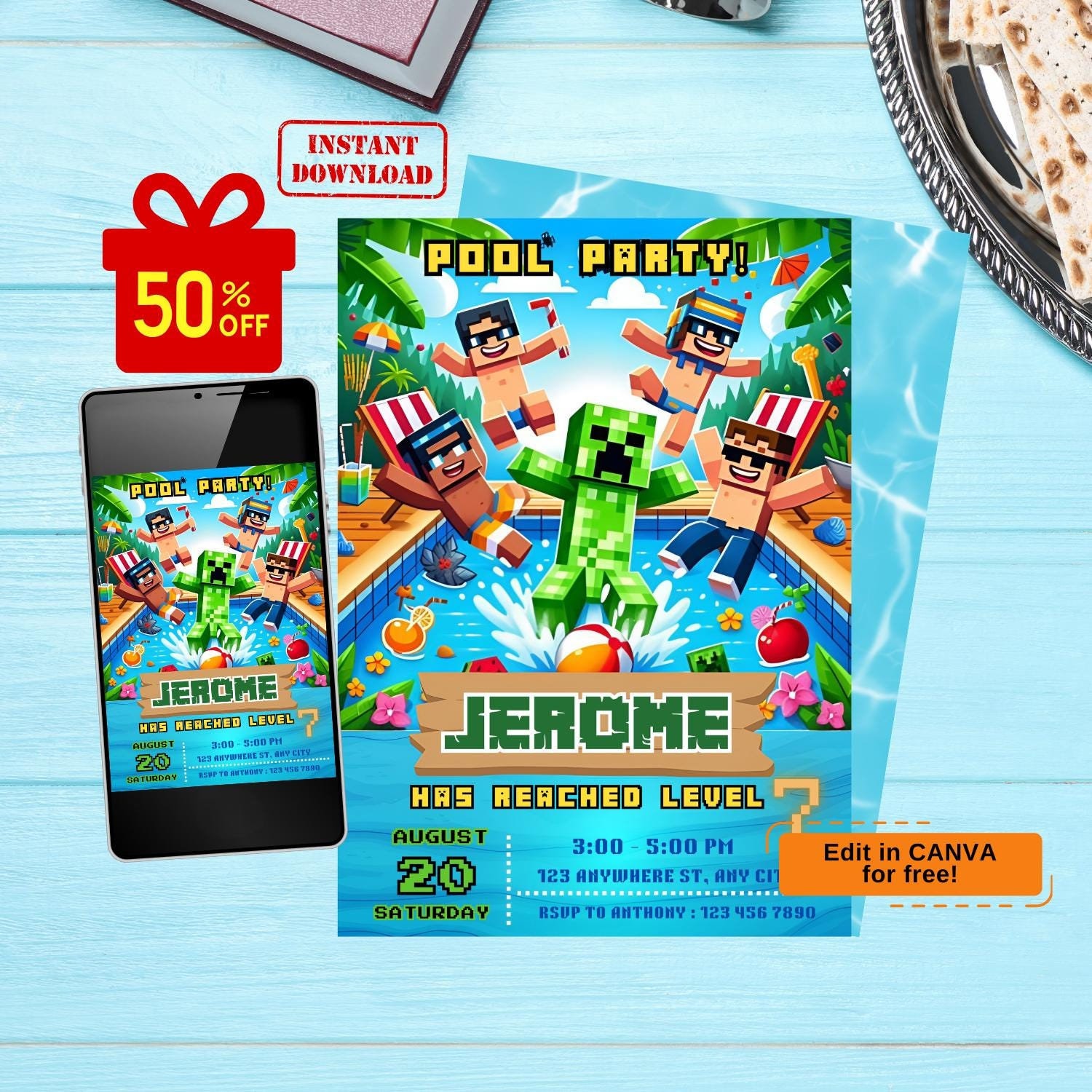 Editable Minecrafter Birthday Invitation, Minecrafter Birthday ...