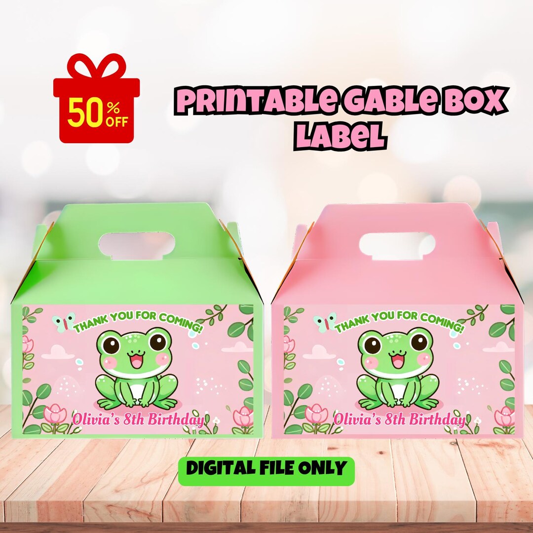 Printable Cute Frog Gable Box Label, Frog Gable Box, Frog Treat Box ...