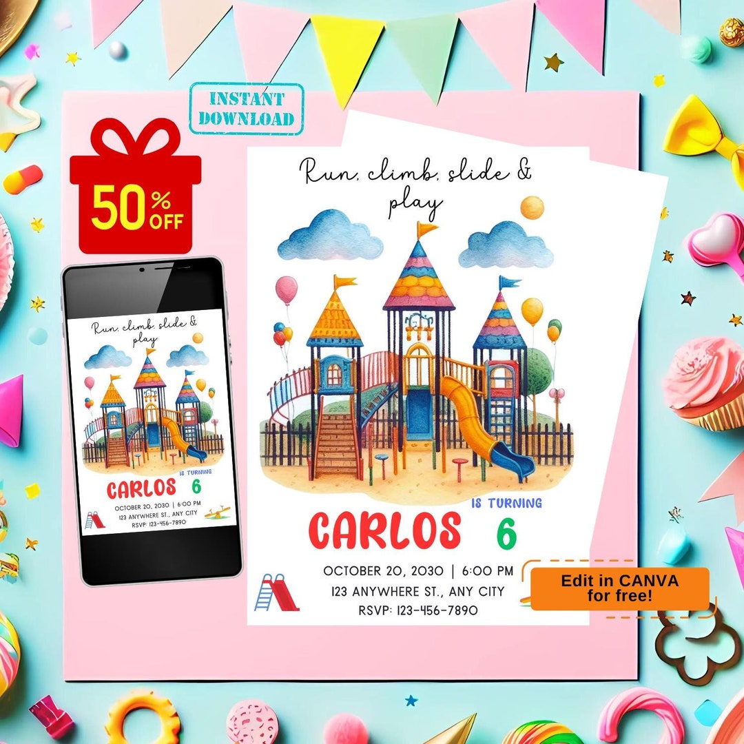 Park Party Invitation, Park Birthday Invitation, Playground Birthday ...