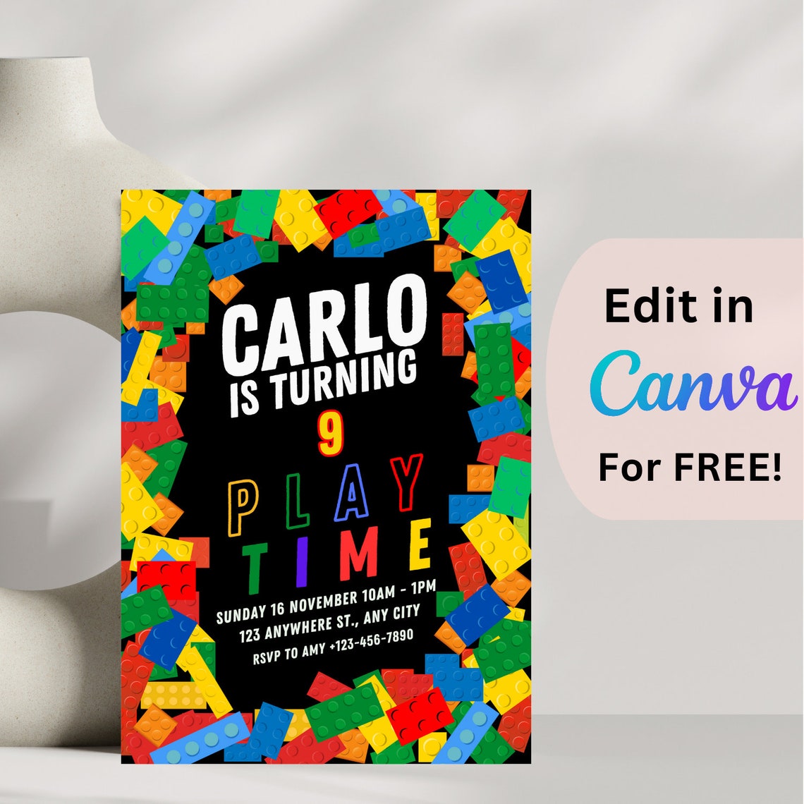 Building Blocks Birthday Invitation, Digital Birthday Invitation ...