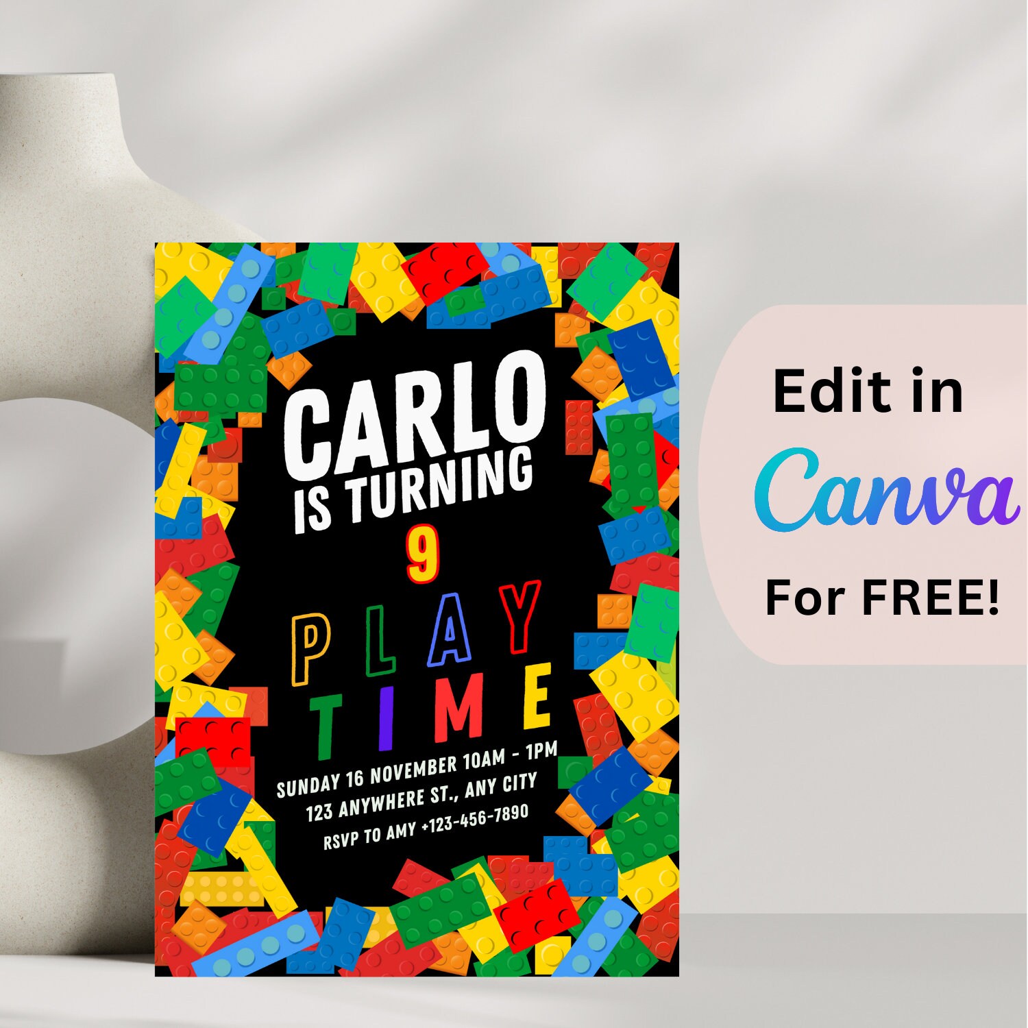 Building Blocks Birthday Invitation, Digital Birthday Invitation ...