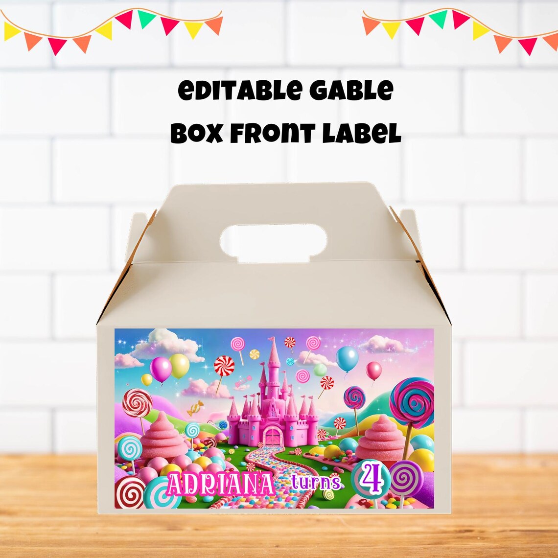Editable Candyland Party Gable Gift Box Label, Printable and ...