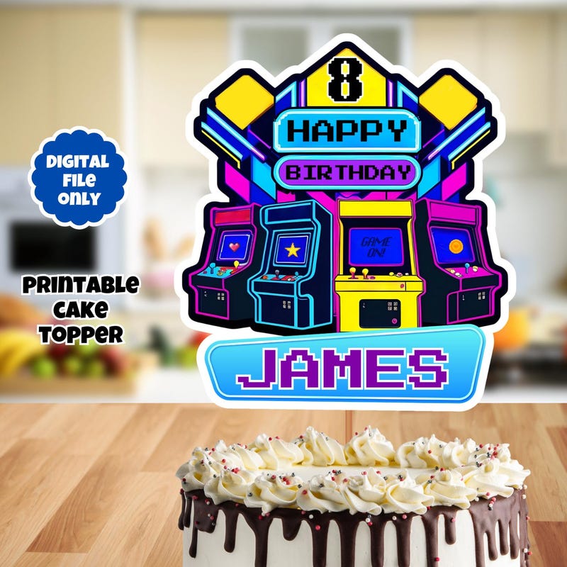 Neon Arcade Cake Toppers - Etsy UK