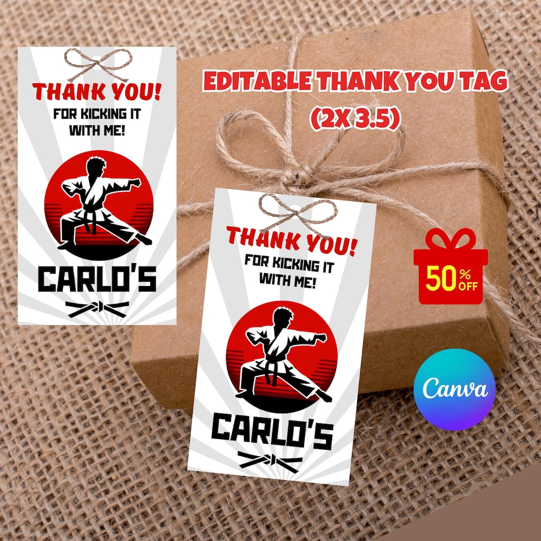 EDITABLE Karate Birthday Thank You for Coming Gift Tag, Martial Arts ...