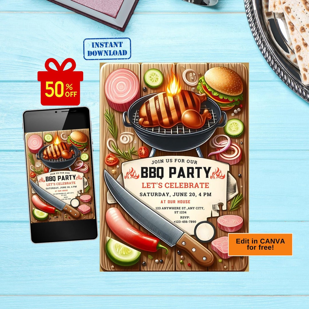 Bbq Party Invitation, Bbq Birthday Invitation, Barbque Invitation, Bbq ...