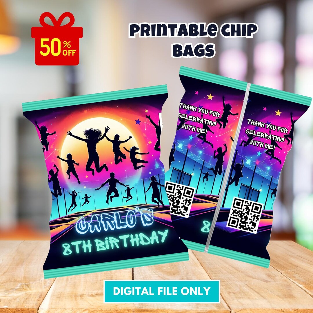 Jump Birthday Party Chip Bag, Trampoline Party Chip Bag Favors, Bounce ...