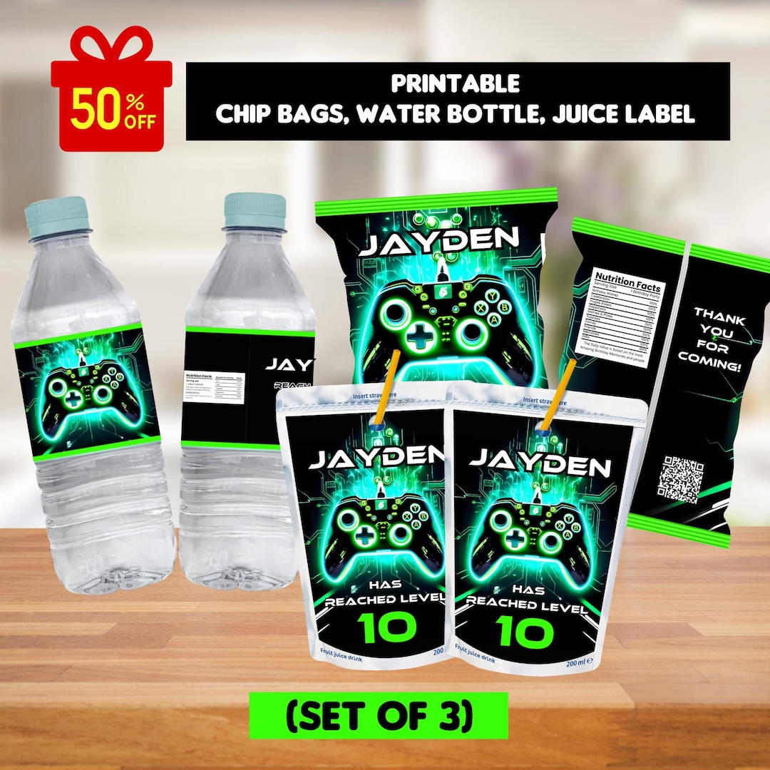 Video Game Bundle, Instant Download, Gamer Bundle, Chip Bag, Water ...