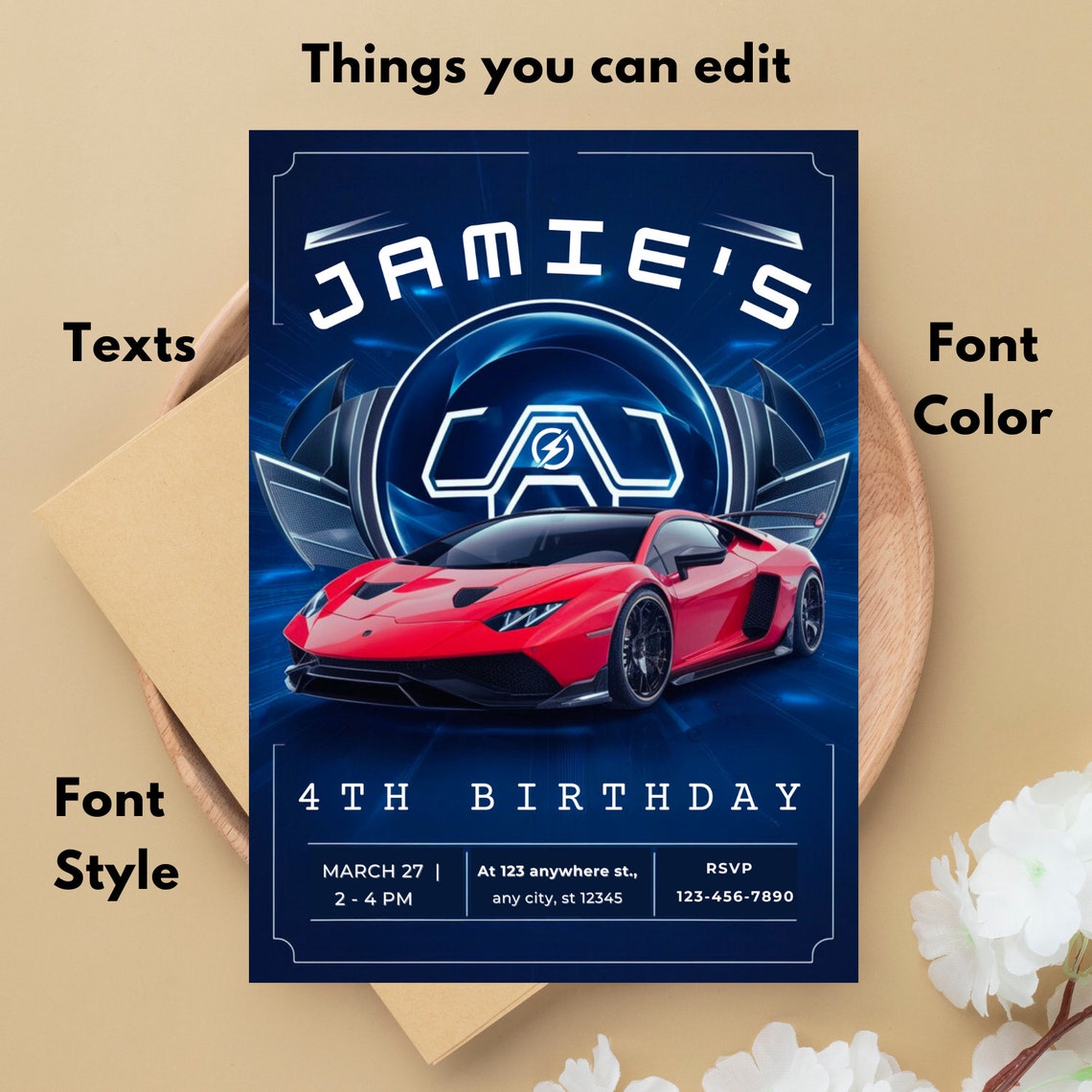 Red Race Car Birthday Party Invitation, Kids Speed Racing, Race Car ...