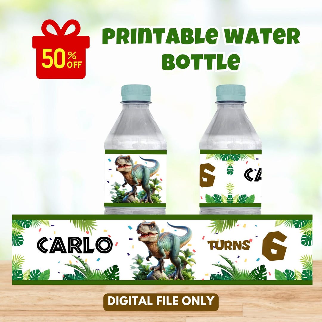 T-rex Water Bottle Label, Dinosaur Water Labels, Dinosaur Drink Labels ...