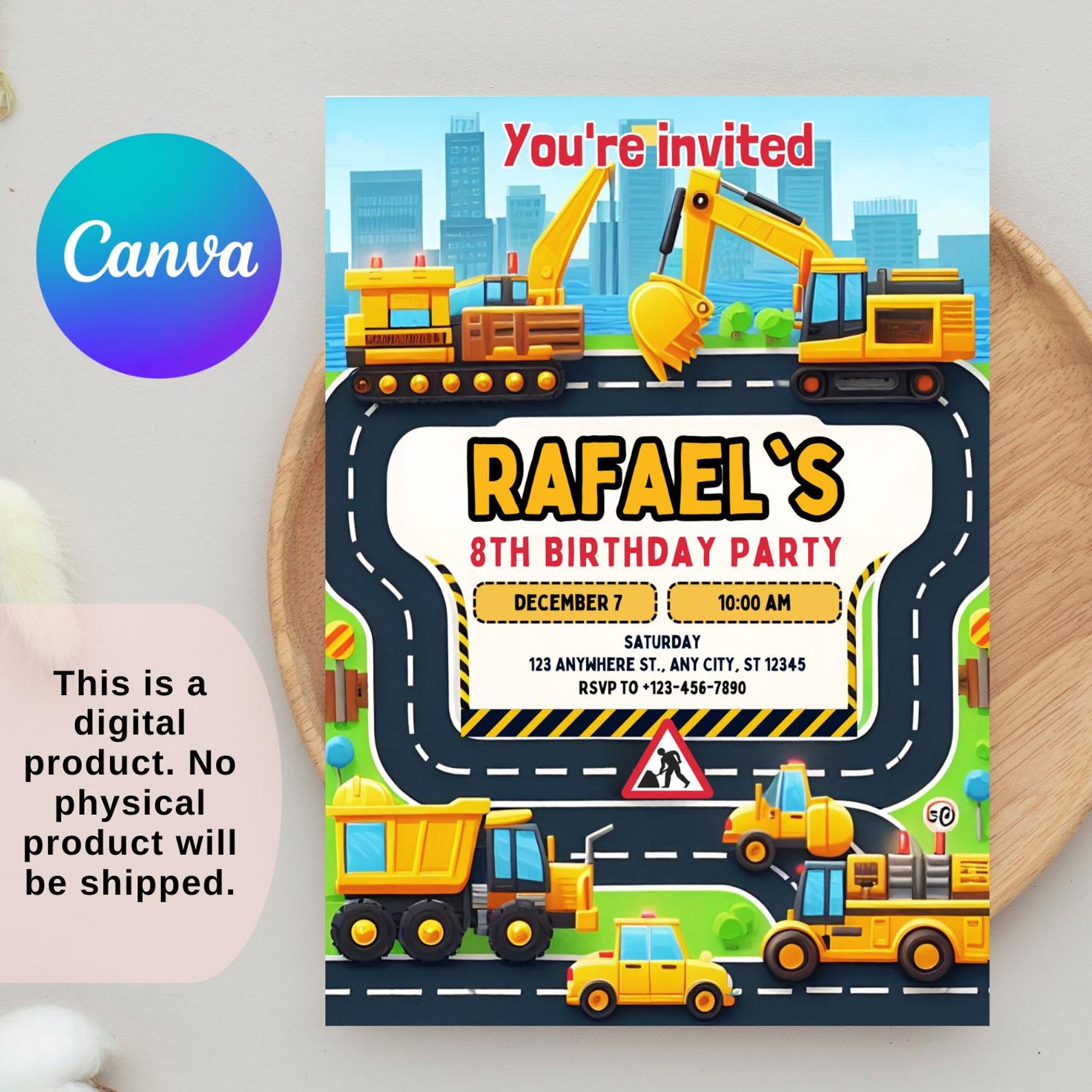 Construction Birthday Invitation, Construction Invitation, Editable ...